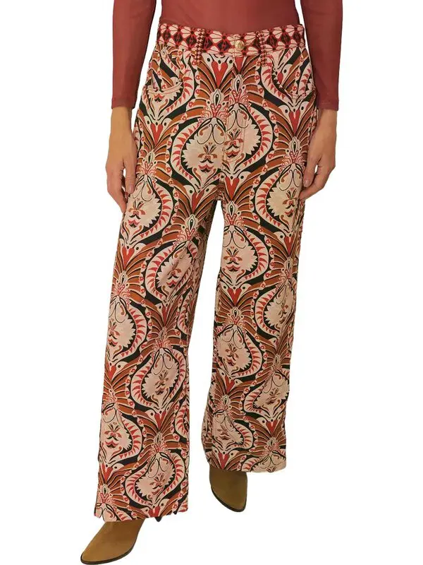 Farm Rio Printed Wide Leg Trousers - Red
