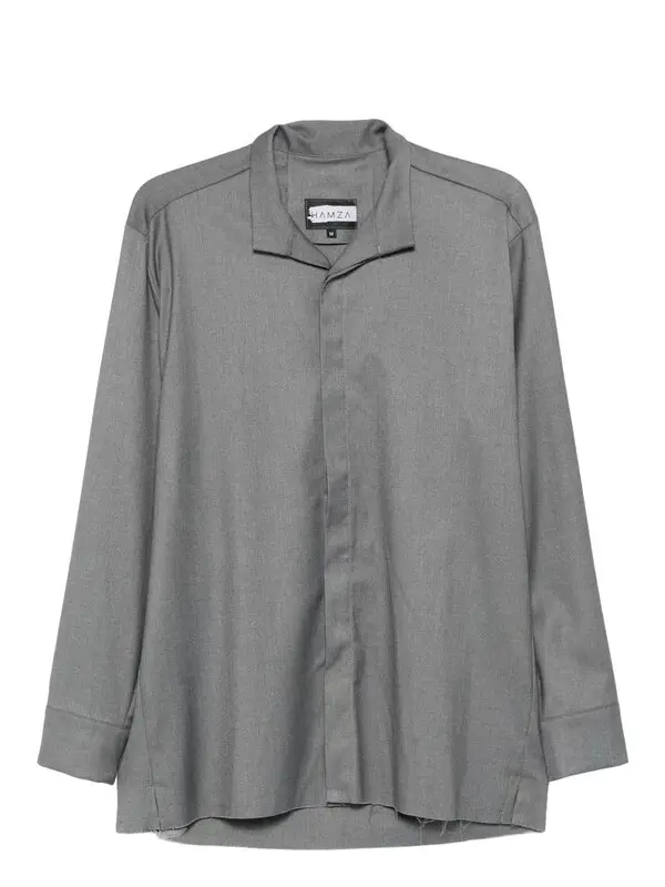 HAMZA Thom Frayed-hem Collared Shirt - Grey