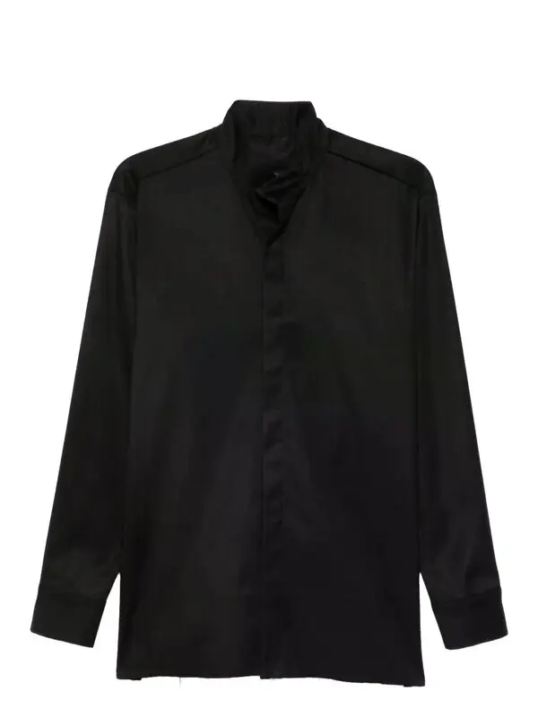 HAMZA Frayed-hem Mandarin-collar Shirt - Black