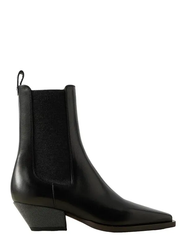 Brunello Cucinelli Bead-embellished Leather Ankle Boots - Black