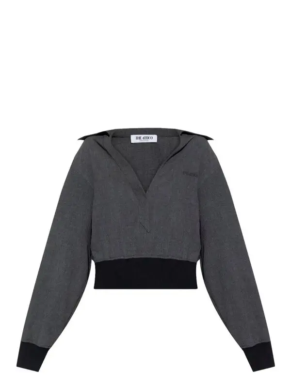 Attico Banded-cuff Collared Top - Grey