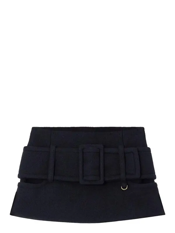 Patou Belted Wool Mini Skirt - Black