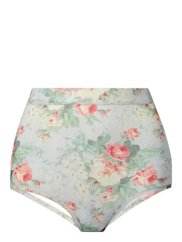Simone Rocha Floral-print Stretch-knit Micro Shorts - Blue