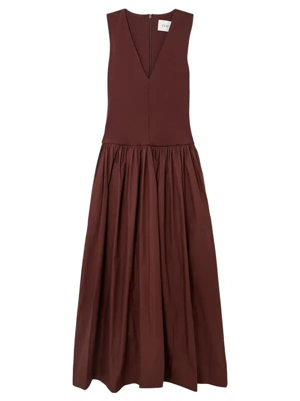 ESSE STUDIOS Stretch-knit And Gathered Organic Cotton-poplin Maxi Dress - Brown