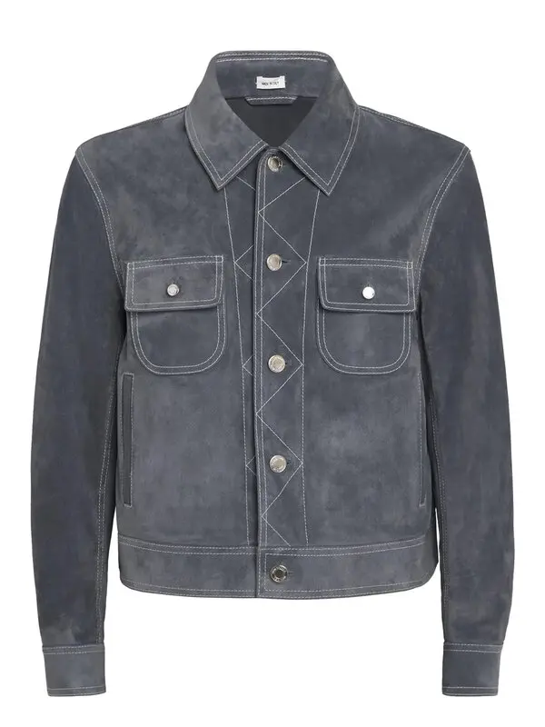 Thom Browne Suede Utility Jacket With Backstrap - Silver