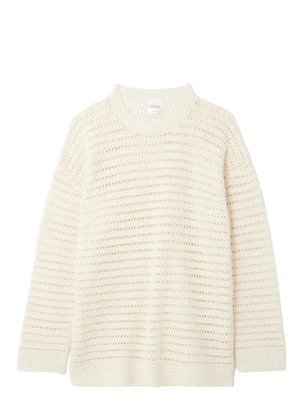 LESET Lucy Crocheted Cotton Sweater - Cream