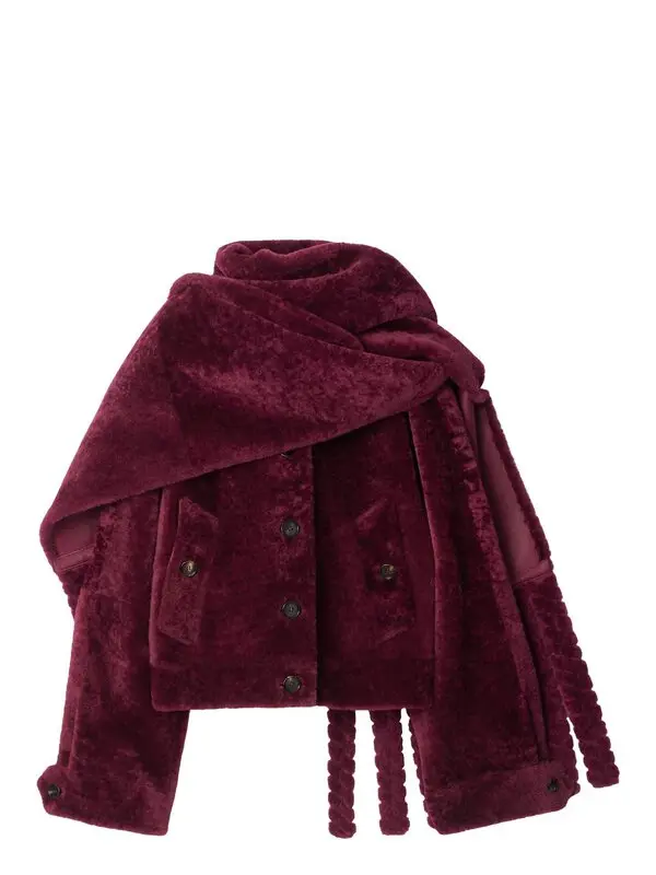 Burberry Detachable Scarf Shearling Jacket - Ruby Red