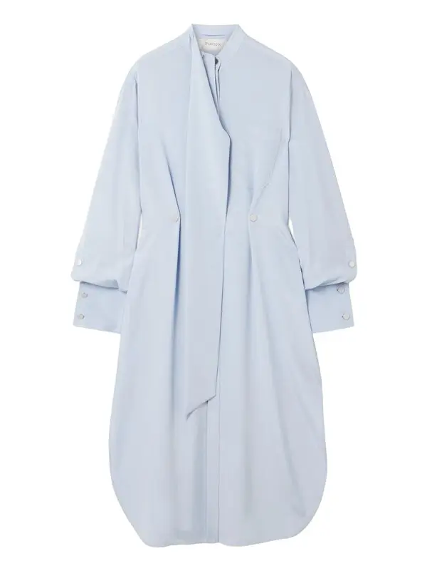 Sportmax Esopo Scarf-detailed Silk-blend Crepe De Chine Shirt Dress - Blue