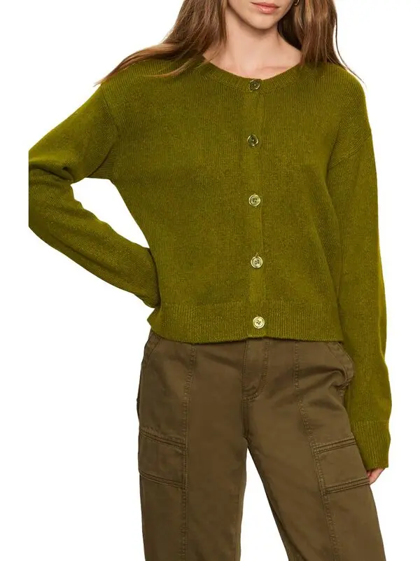 Sanctuary Ribbed Cardigan With Button Closure - Martini Olive Green