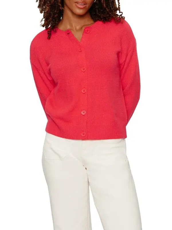 Sanctuary Ribbed Cardigan With Button Closure - Tulip Red