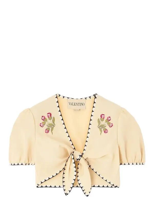 Valentino Garavani Cropped Canvas Top - Cream