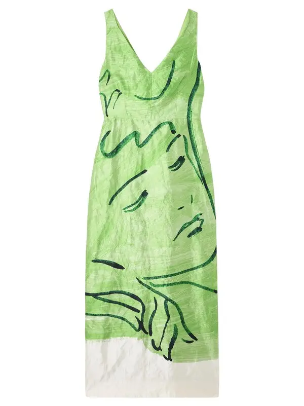 Erdem Printed Satin-twill Midi Dress - Green
