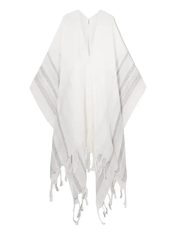 Brunello Cucinelli Tasseled Striped Linen-blend Wrap - Neutrals