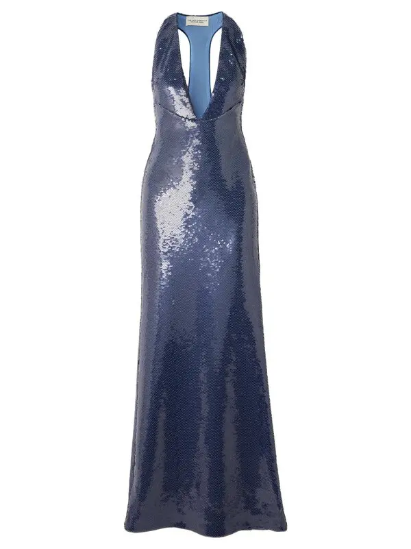 THE NEW ARRIVALS ILKYAZ OZEL Olympia Sequined Jersey Halterneck Gown - Blue