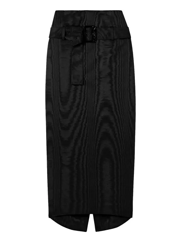 WIEDERHOEFT Salon Belted Recycled-moiré Midi Skirt - Black