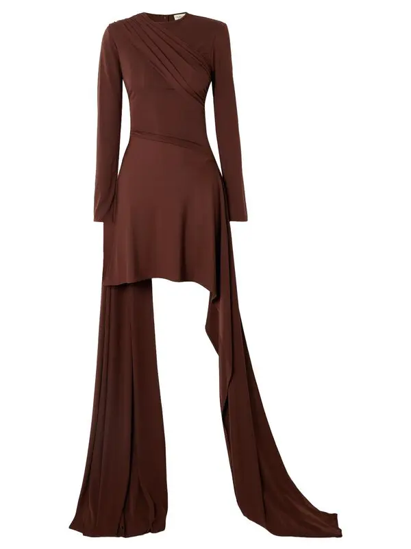 THE NEW ARRIVALS ILKYAZ OZEL Venus Asymmetric Draped Jersey Dress - Burgundy