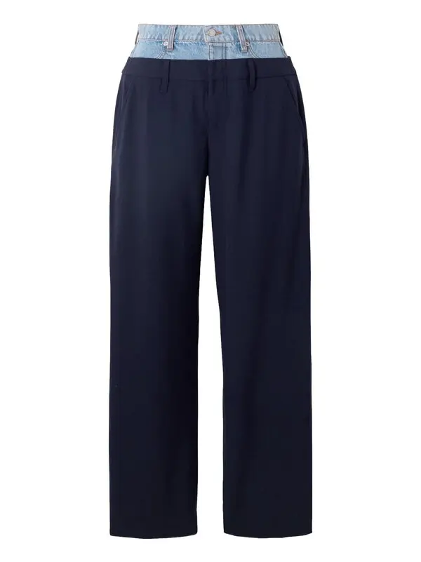 Simkhai Ophelia Denim-trimmed Grain De Poudre Straight-leg Pants - Blue