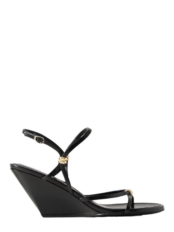 Proenza Schouler Coil Embellished Crinkled Glossed-leather Wedge Sandals - Black