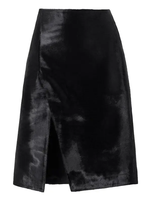 Loulou De Saison Myra Wrap-effect Calf Hair Midi Skirt - Black