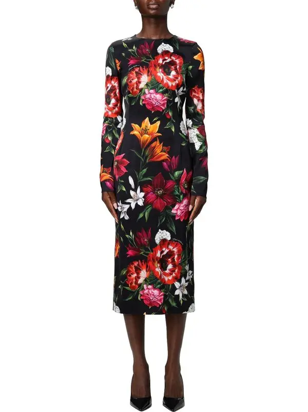 Dolce & Gabbana Floral Print Long Sleeve Dress - Black