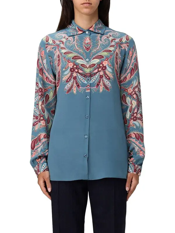 Etro Printed Shirt With Classic Collar - Gnawed Blue