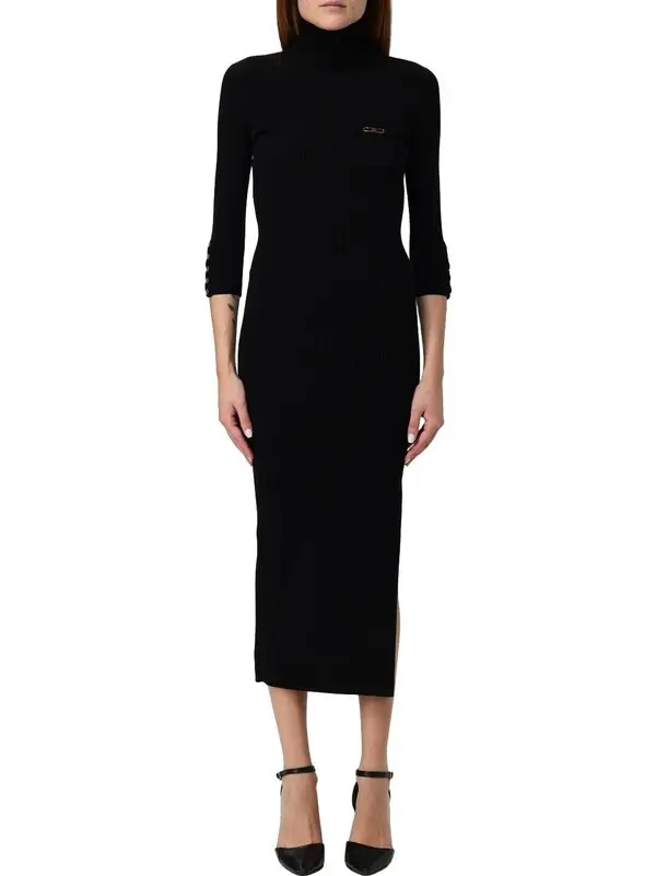 Elisabetta Franchi Ribbed Midi Dress - Black