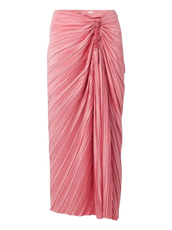 Cult Gaia Sonoma Draped Plissé-satin Midi Skirt - Pink