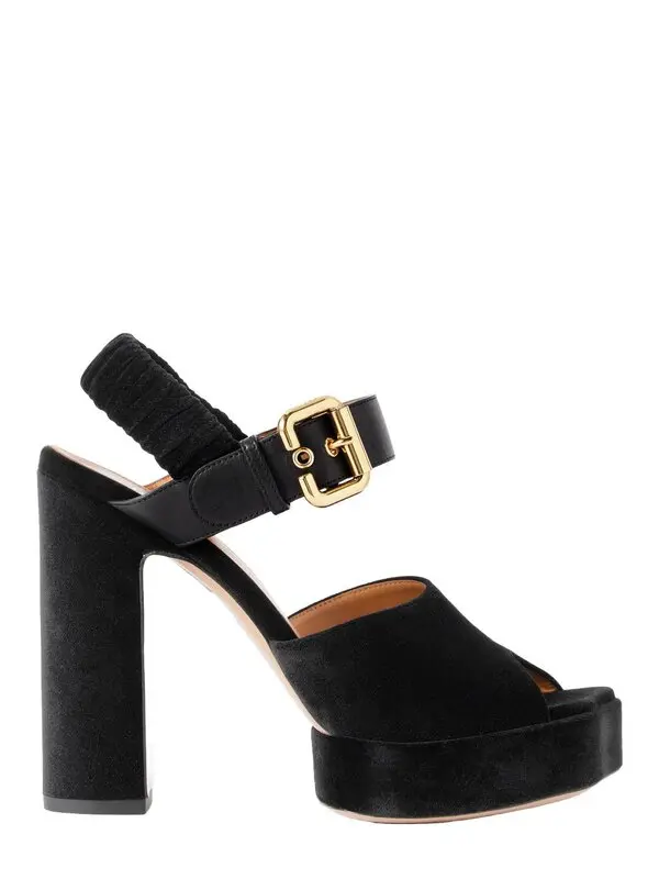 Chloé Paddington Leather-trimmed Velvet Platform Sandals - Black