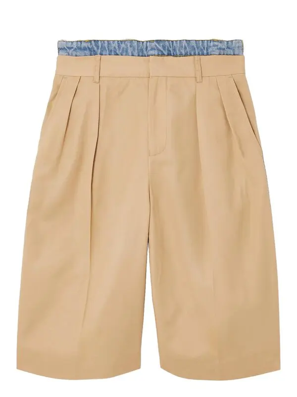 BETTTER Denibermuda Pleated Cotton-gabardine And Denim Shorts - Brown