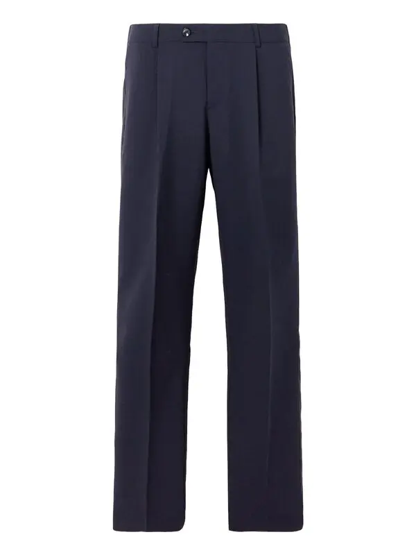 BETTTER Asymmetric Pleated Two-tone Wool-blend Pants - Blue