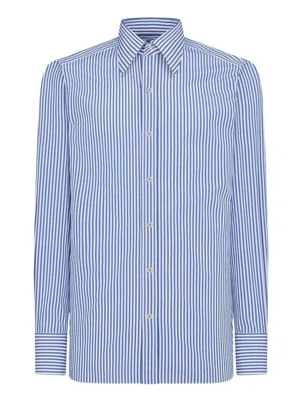 TOM FORD Cotton Baton Stripe Shirt - Navy