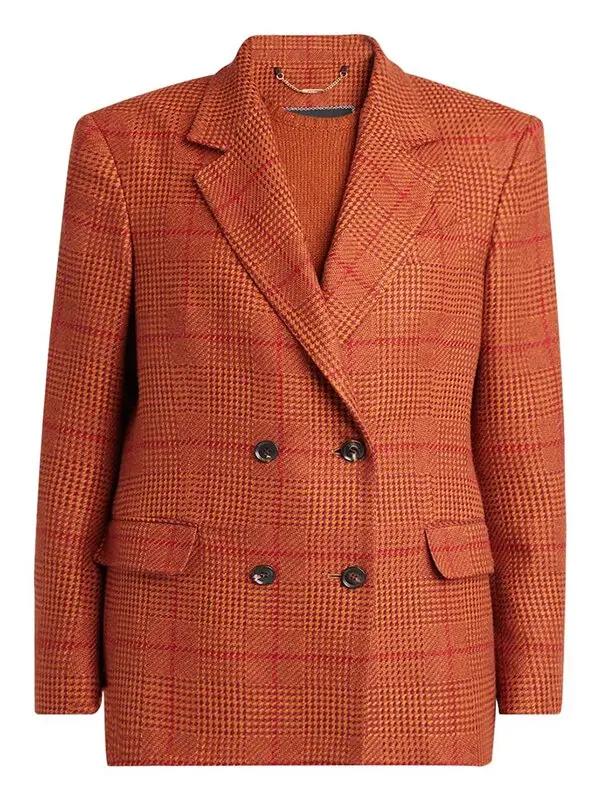 Kiton Prince Of Wales Double-breasted Cashmere Blazer - Rust Mult
