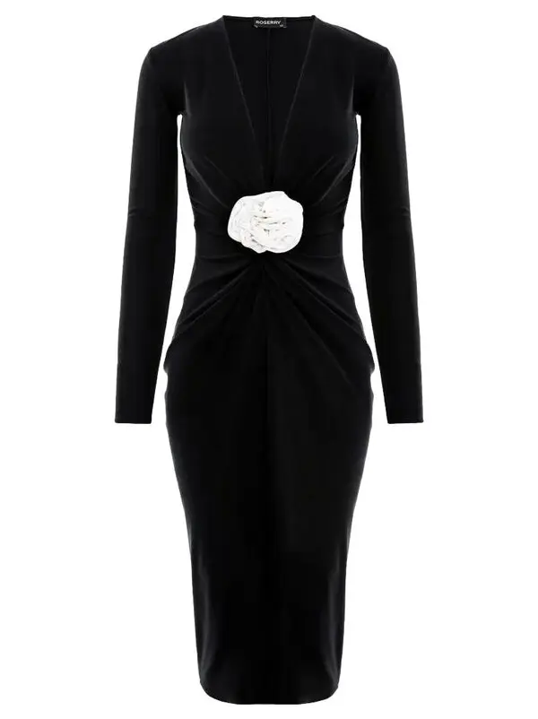ROSERRY Mallorca Rose-embellished Twist-front Midi Dress - Black