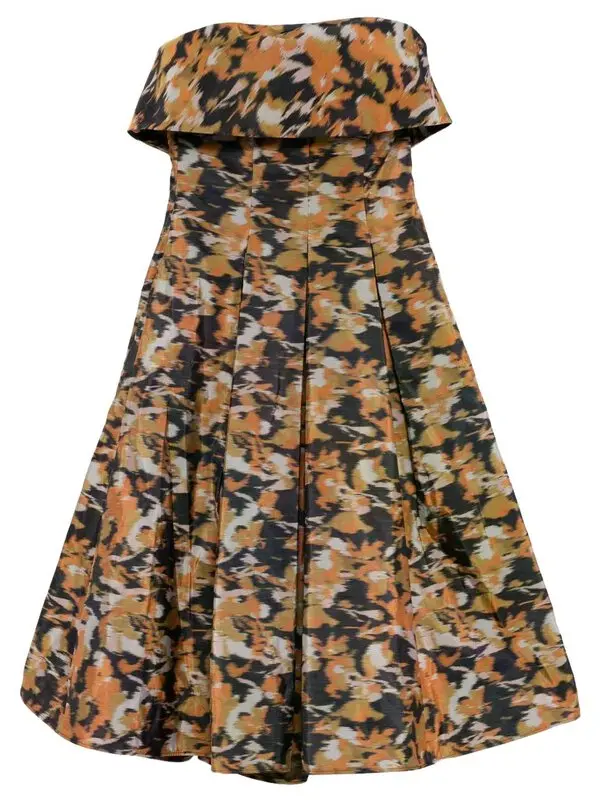 Amsale Printed Pleated Dress - Orange