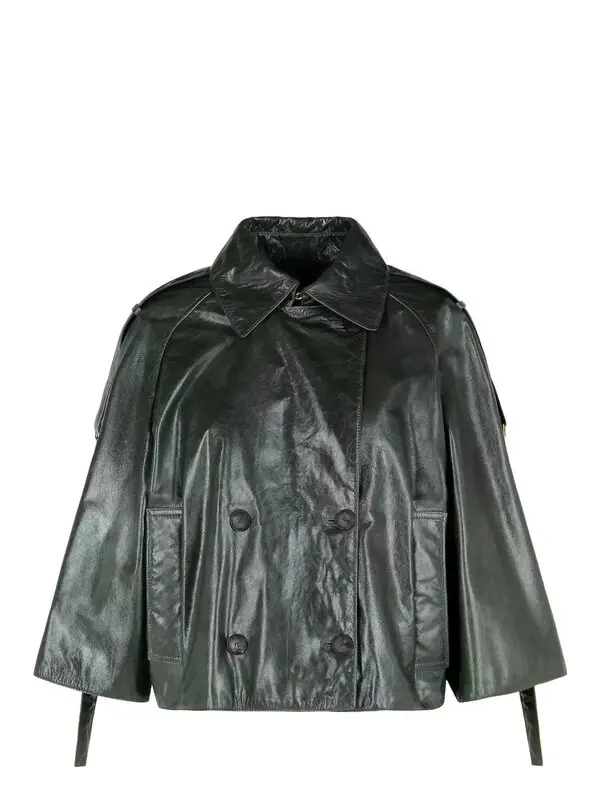 Max Mara Pointed-collar Double-breasted Leather Jacket - Grey