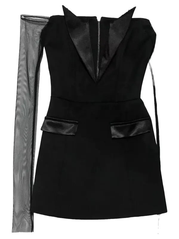 VESTIAIRE D'UN OISEAU LIBRE Satin-trimmed Mesh-sleeve Dress - Black