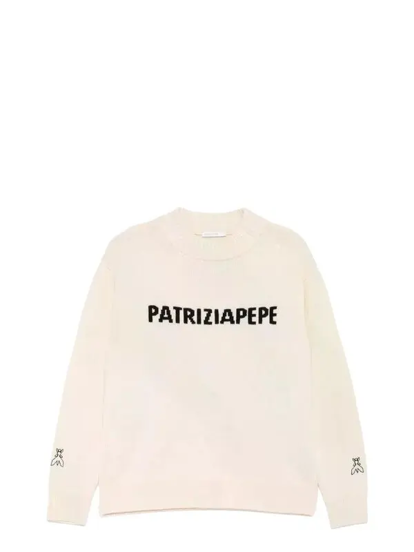 Patrizia Pepe Logo-embroidered Crew-neck Sweater - Neutrals
