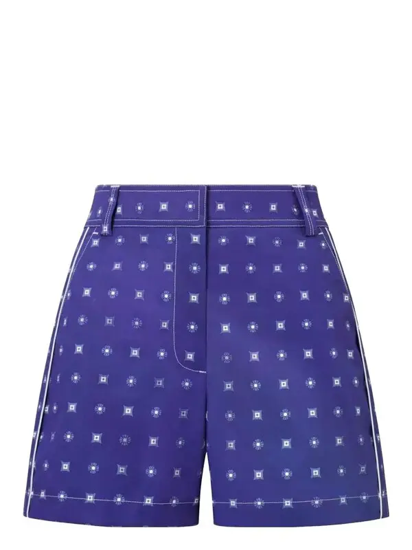 Tory Burch Twill Printed Camp Shorts - Blue
