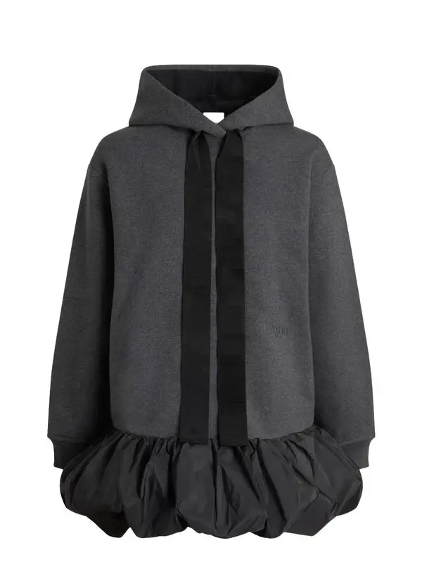 Patou Hooded Dress With Ruffle Hem - Grey