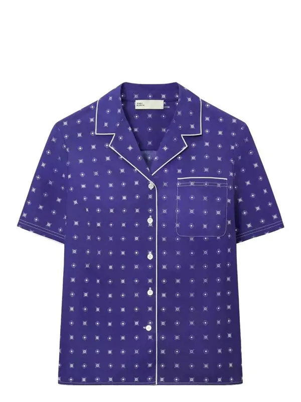 Tory Burch Camp Collar Patterned Shirt - Blue