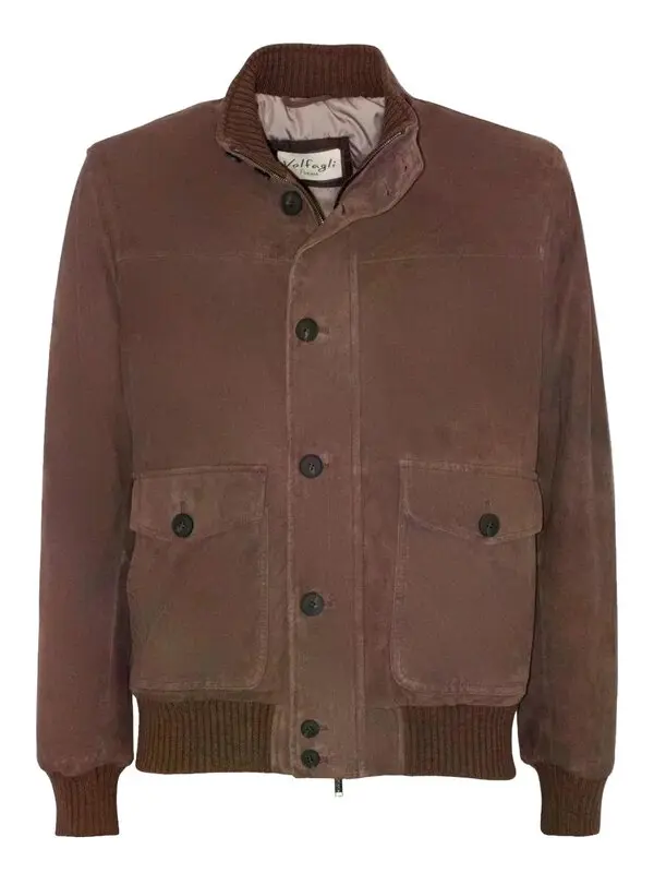 VOLFAGLI FIRENZE Ribbed-knit Leather Jacket - Brown