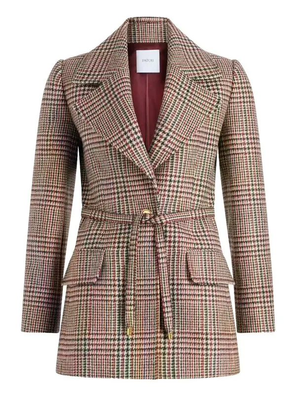 Patou Checked Belted Blazer - Neutrals
