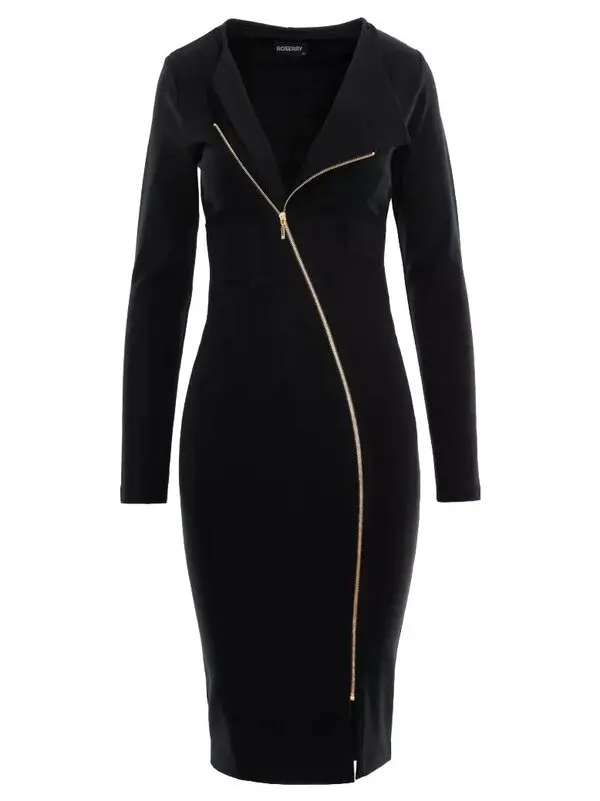 ROSERRY Asymmetric-zip-fastening Midi Dress - Black