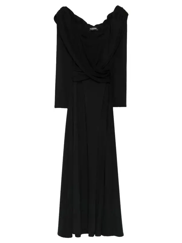 ROSERRY Off-shoulder Wrap Midi Dress - Black
