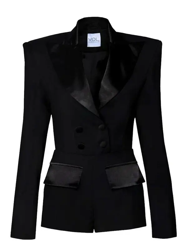 VESTIAIRE D'UN OISEAU LIBRE Satin-lapel Tuxedo Jumpsuit - Black
