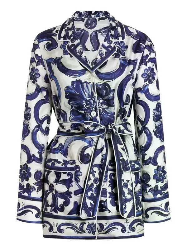 Dolce & Gabbana Majolica-print Belted Top - Blue