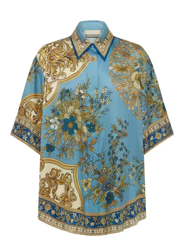 ALEMAIS Floral-pattern Silk Shirt - Blue