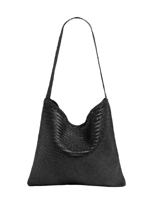Dragon Diffusion Woven Leather Shoulder Bag - Black