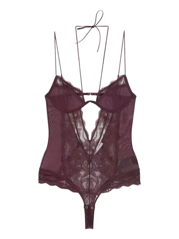 Patrizia Pepe Lace Tulle Bodysuit - Purple