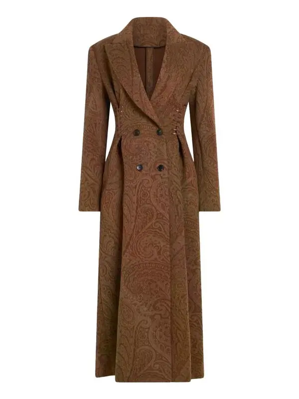 Etro Paisley Lace-up Wool Coat - Brown